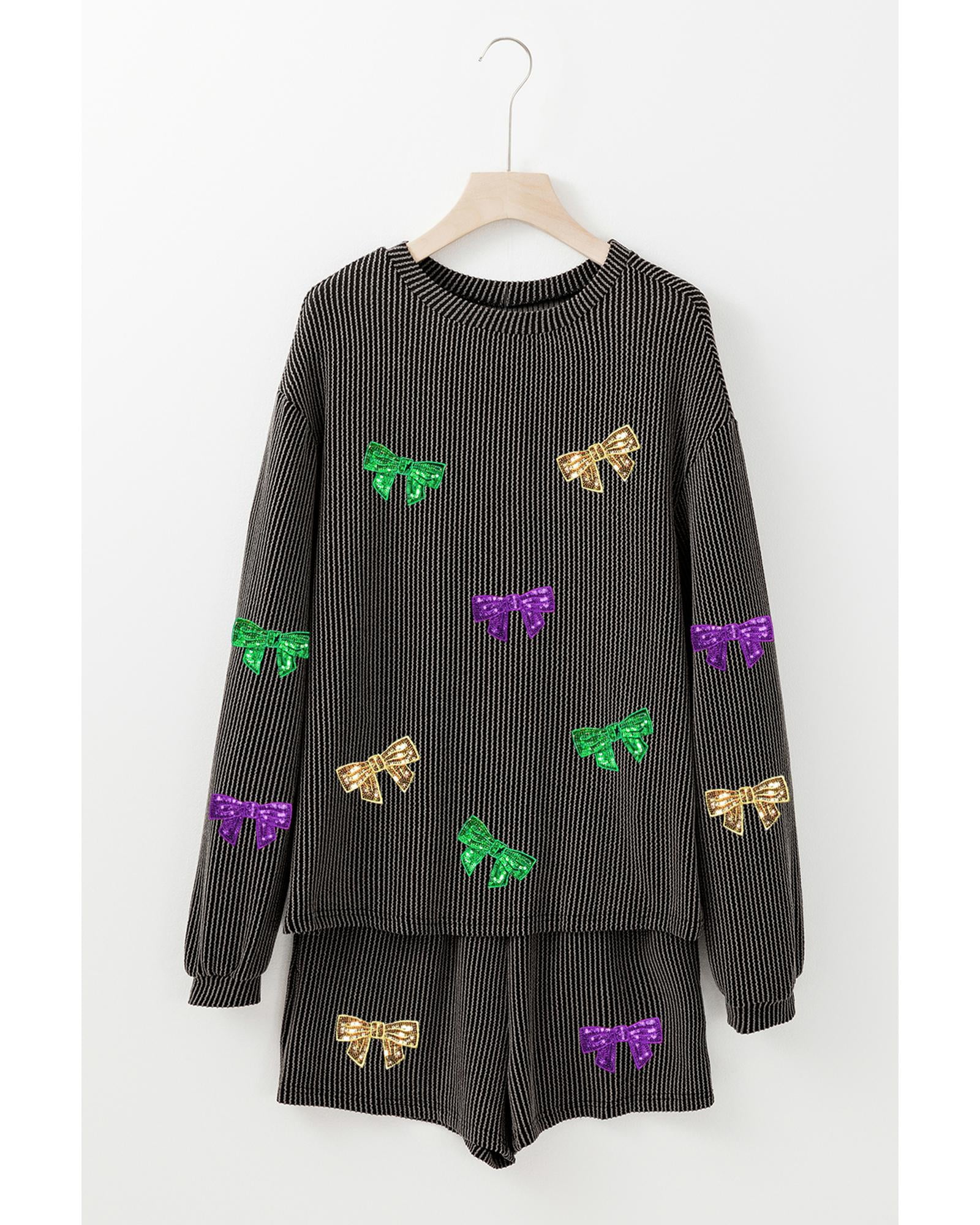 Azura Exchange Carbon Grey Bowknot Patched Pattern Corded Long Sleeve ...