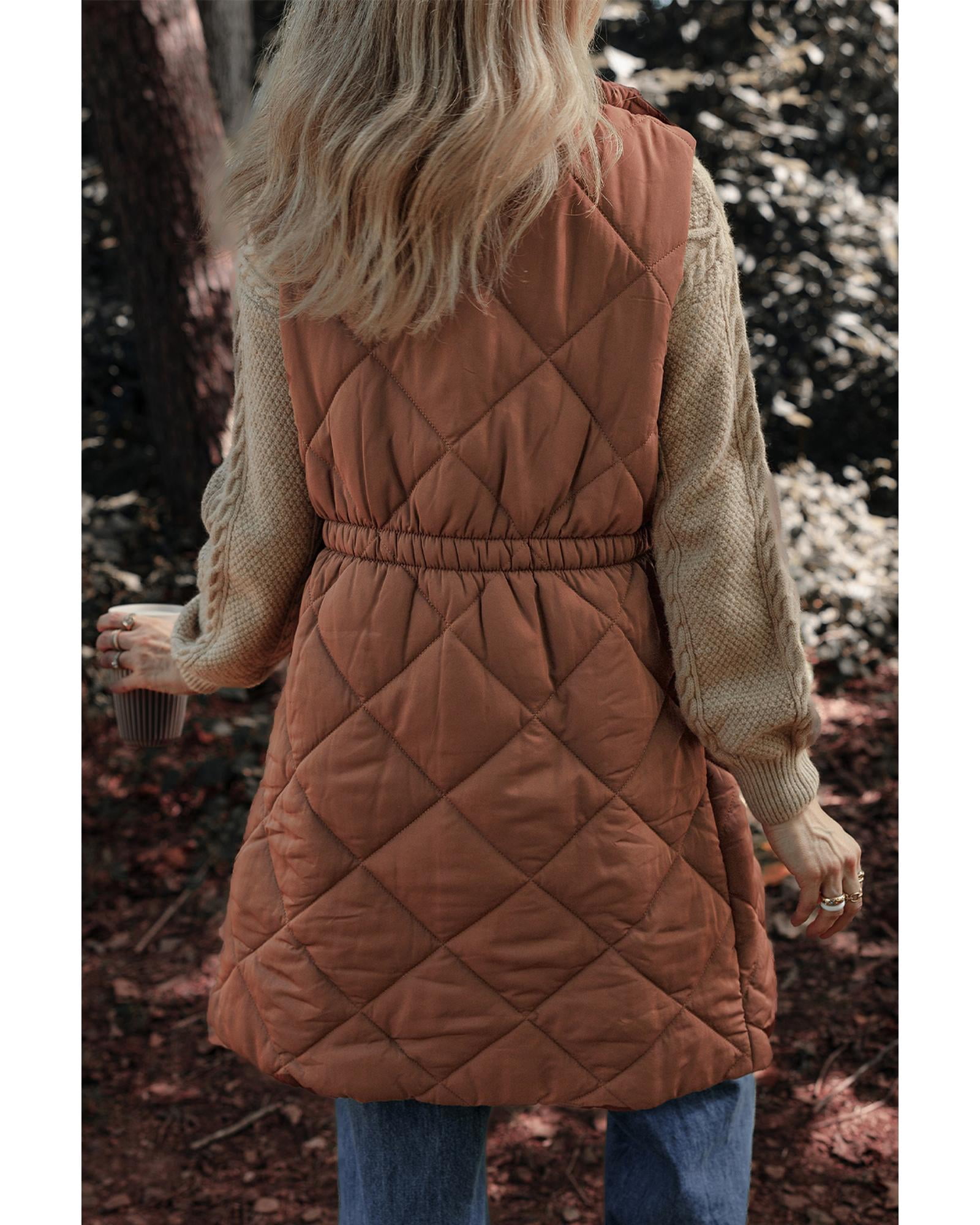 Azura Exchange Coffee Longline Quilted Stand Collar Puffer Vest Women ...