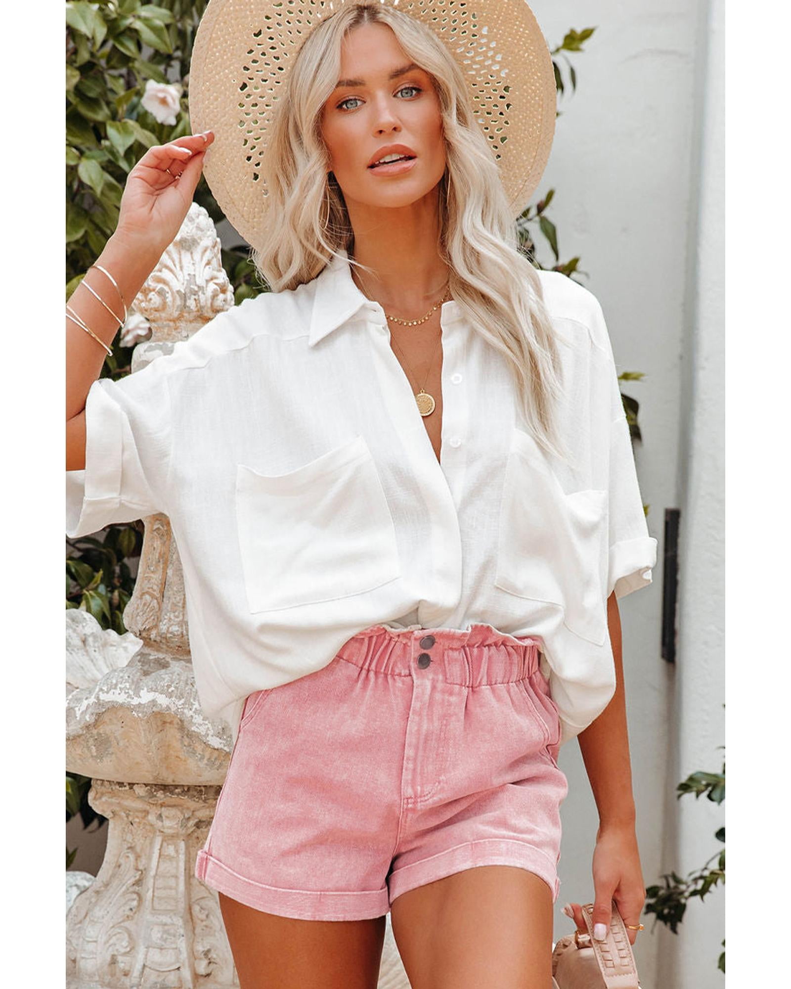 Azura Exchange Dusty Pink Vintage Washed Frilled High Waist Denim ...