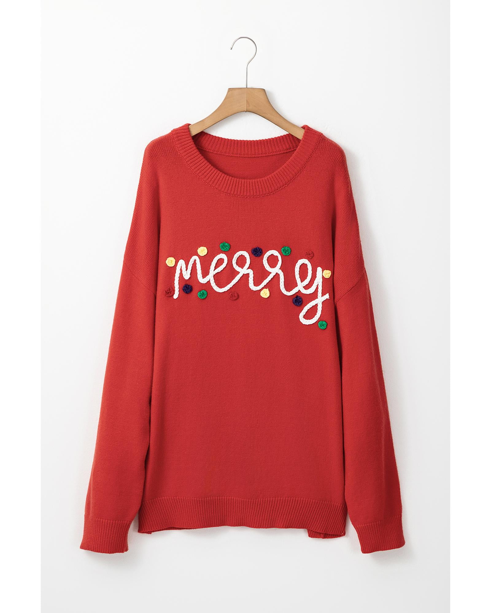 Azura Exchange Fiery Red Merry Graphic Christmas Plus Size Sweater ...