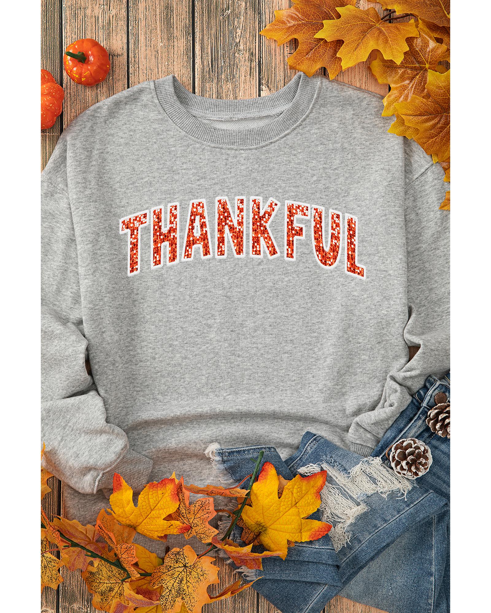 Azura Exchange Gray THANKSFUL Shiny Letter Printed Graphic Sweatshirt ...
