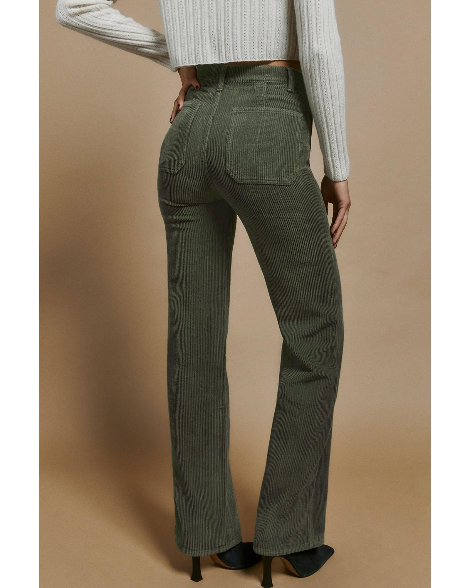Azura Exchange - Green High Waist Square Pockets Corduroy Pants ...