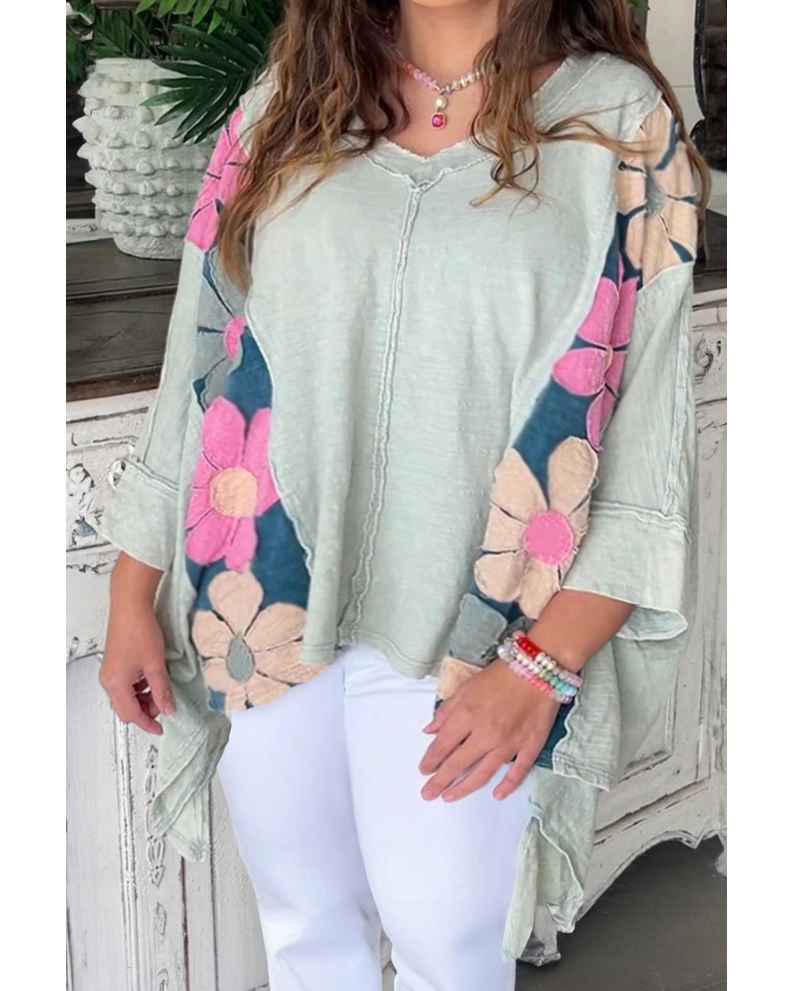 Azura Exchange Green Plus Size Flower Patchwork Exposed Seam High Low ...