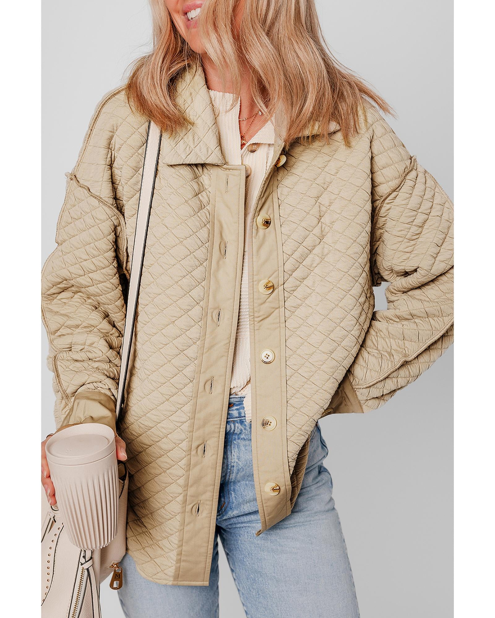 Azura Exchange Jet Stream Solid Color Quilted Puffer Buttoned Shacket ...