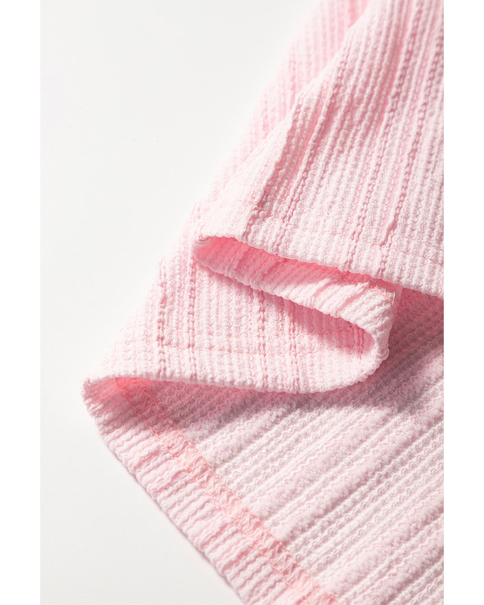 Azura Exchange Light Pink Textured Short Sleeve Henley Top and Pocketed ...