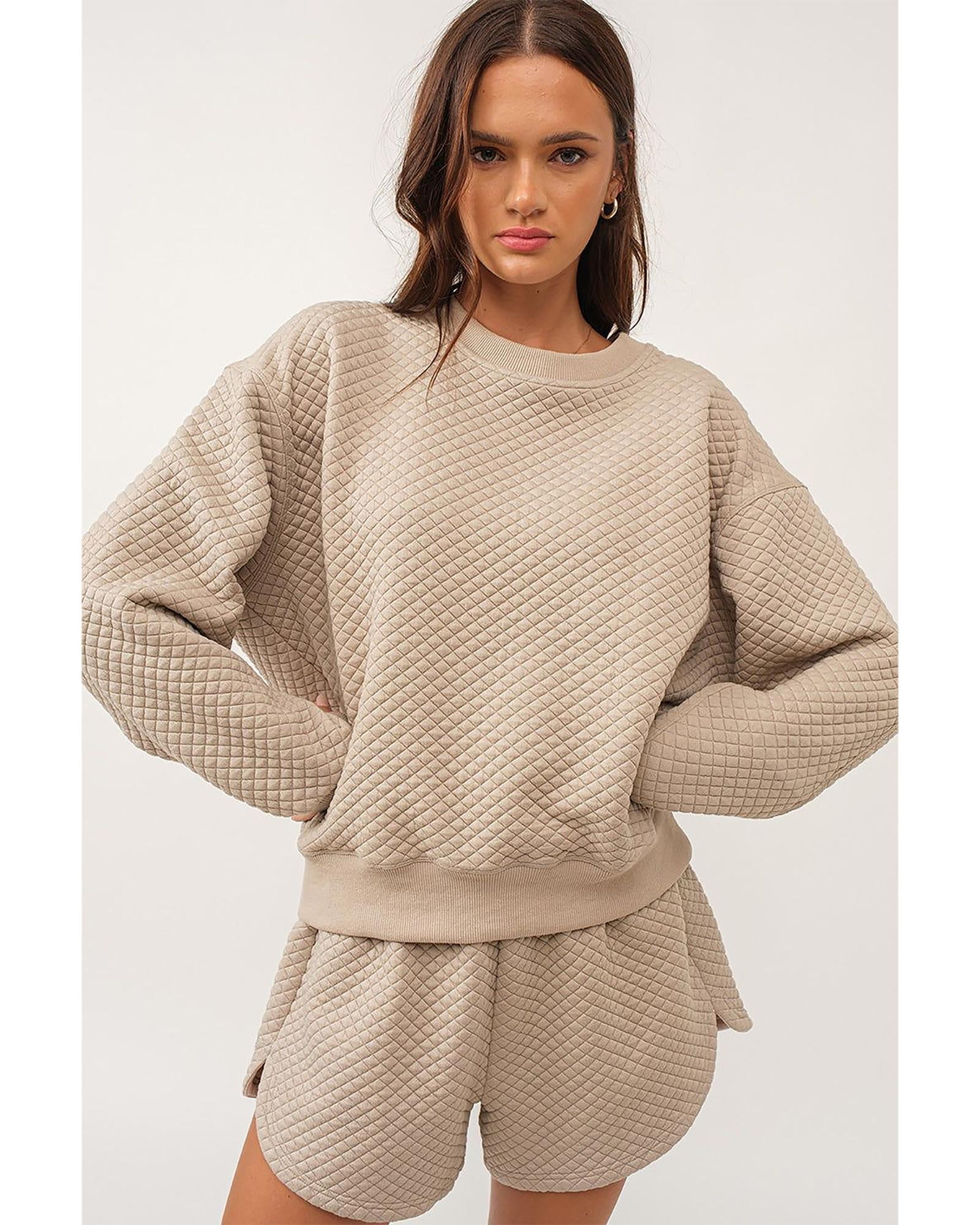 Azura Exchange Parchment Solid Color Quilted Long Sleeve Top and Shorts ...