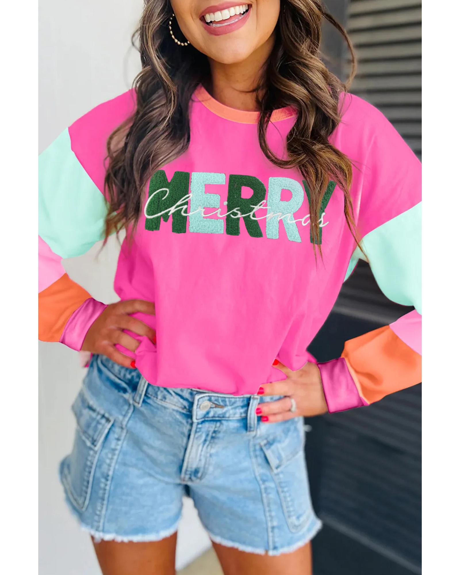 Azura Exchange Rose Red Chenille MERRY Christmas Patched Colorblock ...