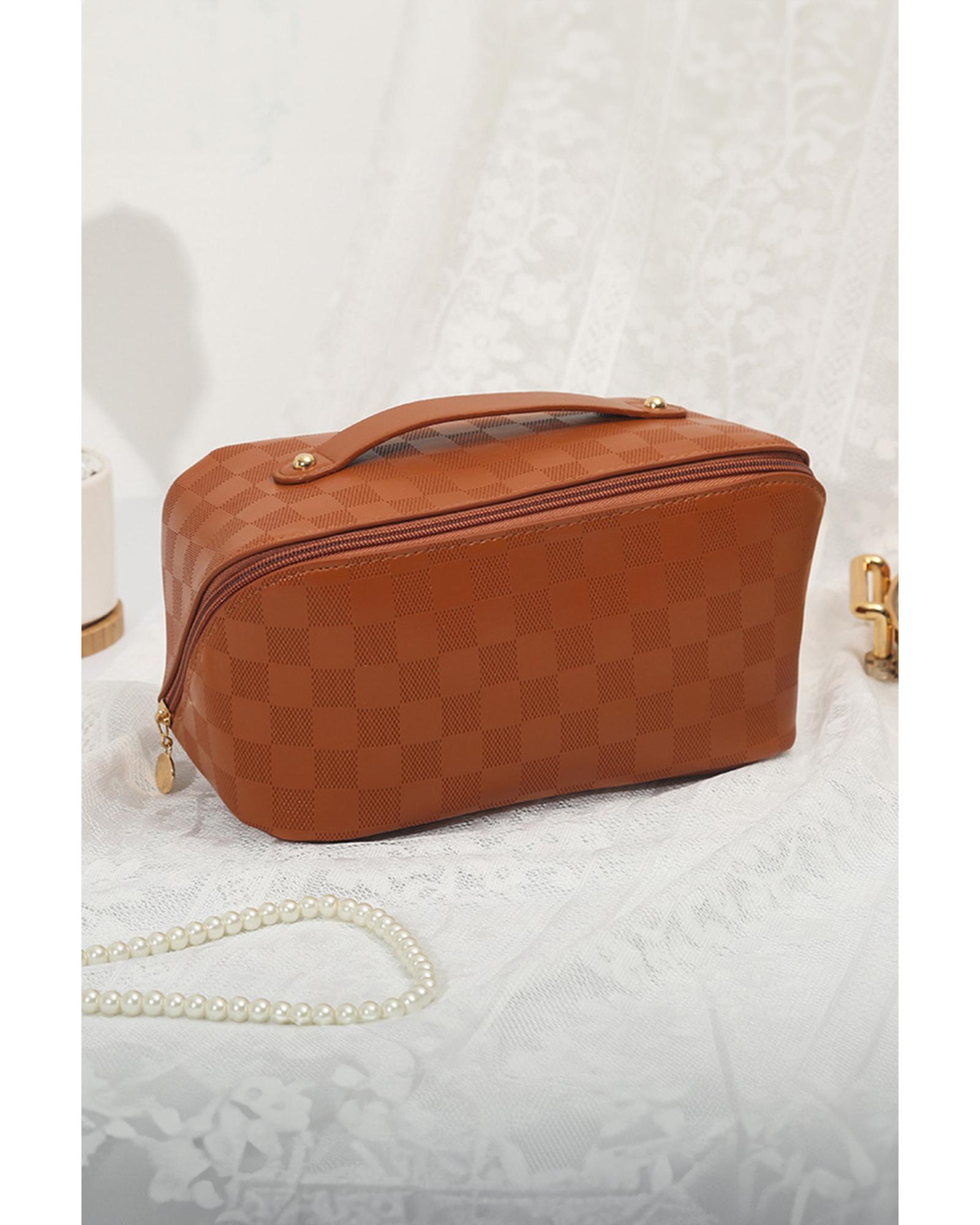 Azura Exchange Thai Curry PU Leather Checkered Large Makeup Bag with ...