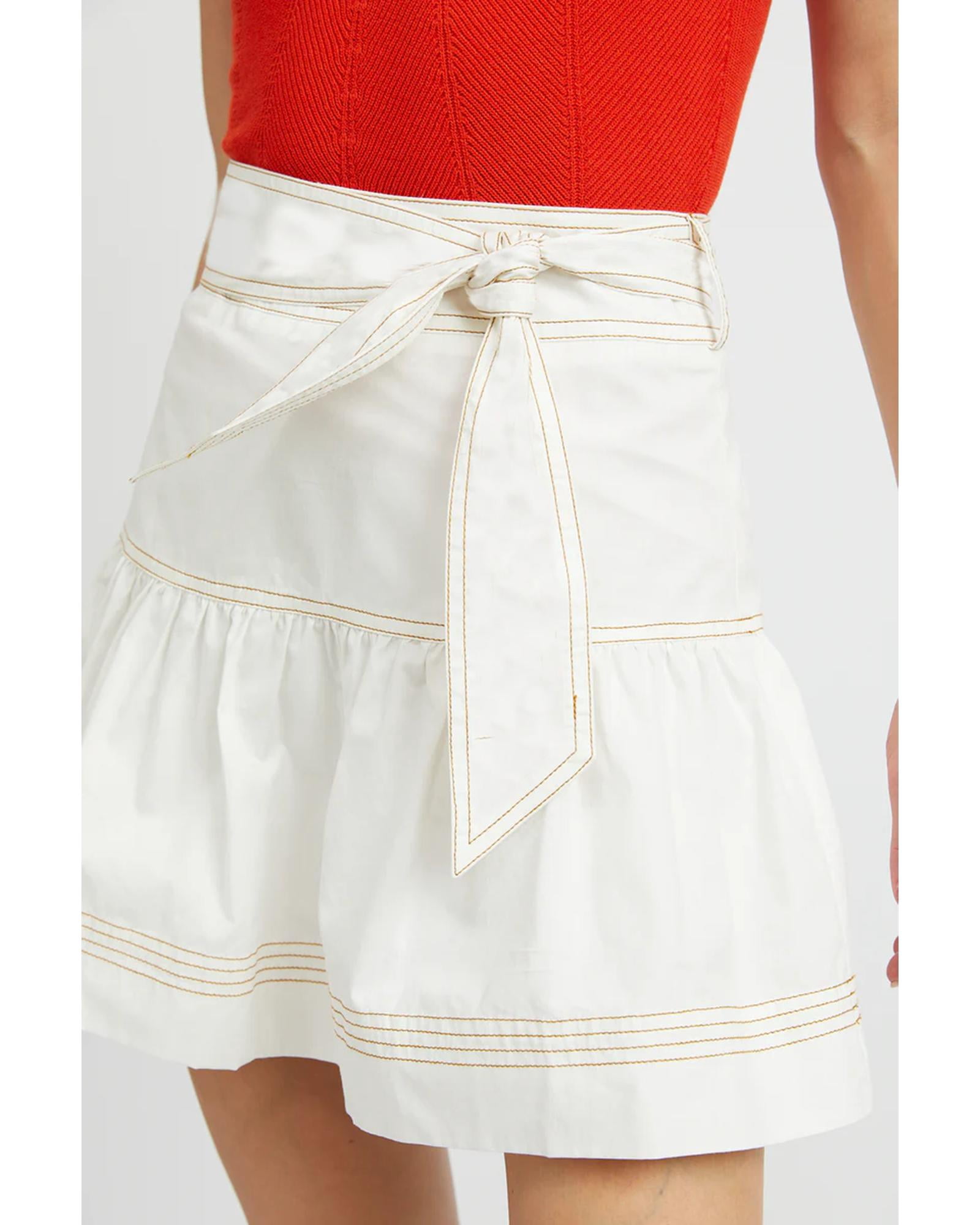Azura Exchange White Contrast Stitching Trim Knotted High Waist A-Line ...