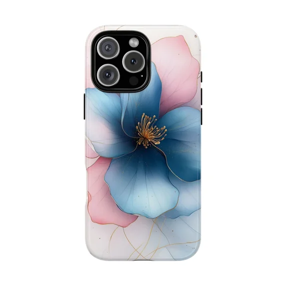 Azure Blossom Flower Petal Gold Phone Case for iPhone 17 to 11 Pro Max ...