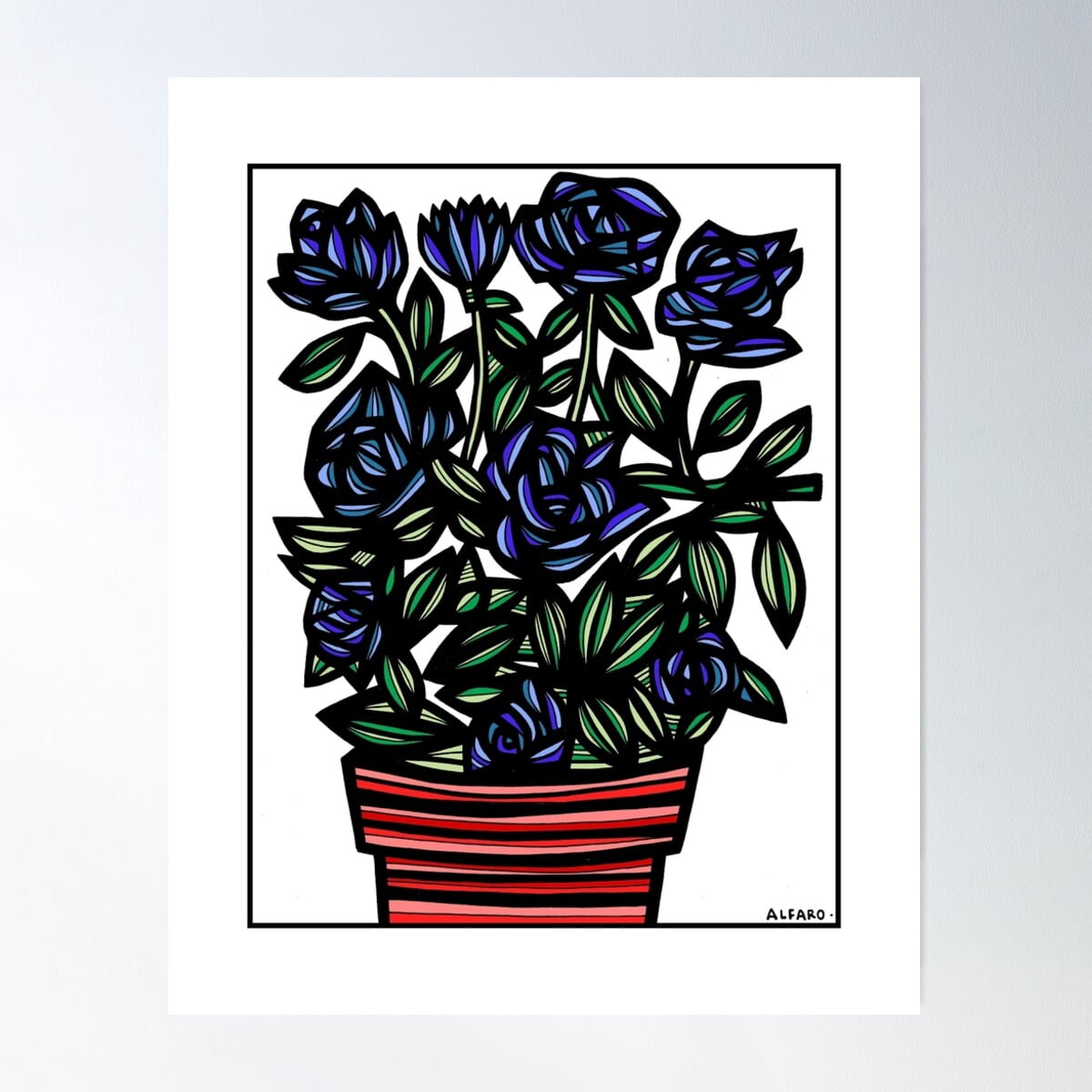 "Azure Blossoms" Poster Wall Art, Modern Wall Decor For Living Room ...