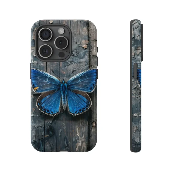Azure Blue Butterfly Gray Illustration Phone Case for iPhone 17 to 11 ...