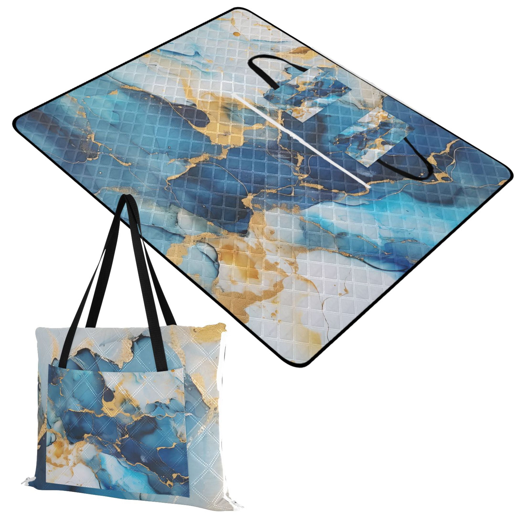 Azure Blue Gold Marble Extra Large Picnic Beach Blanket Waterproof Sand ...