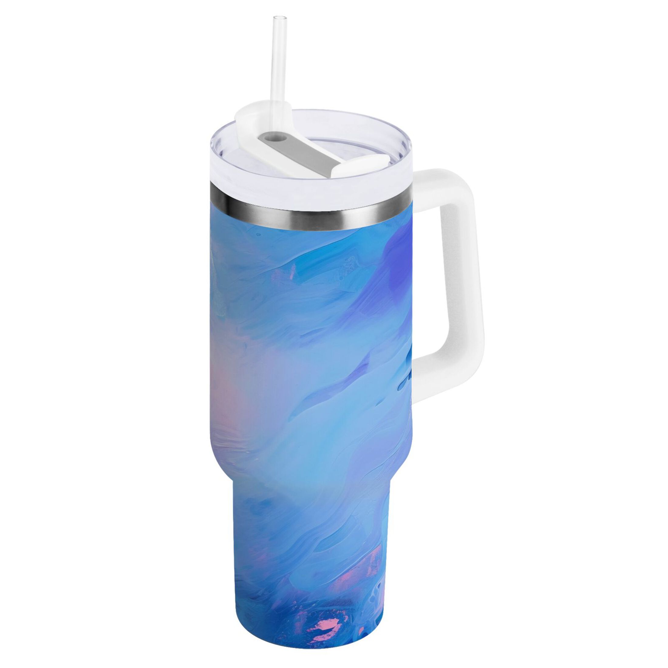Azure Blue Marble 40 oz Tumbler with Handle and Straw Lid Vacuum ...