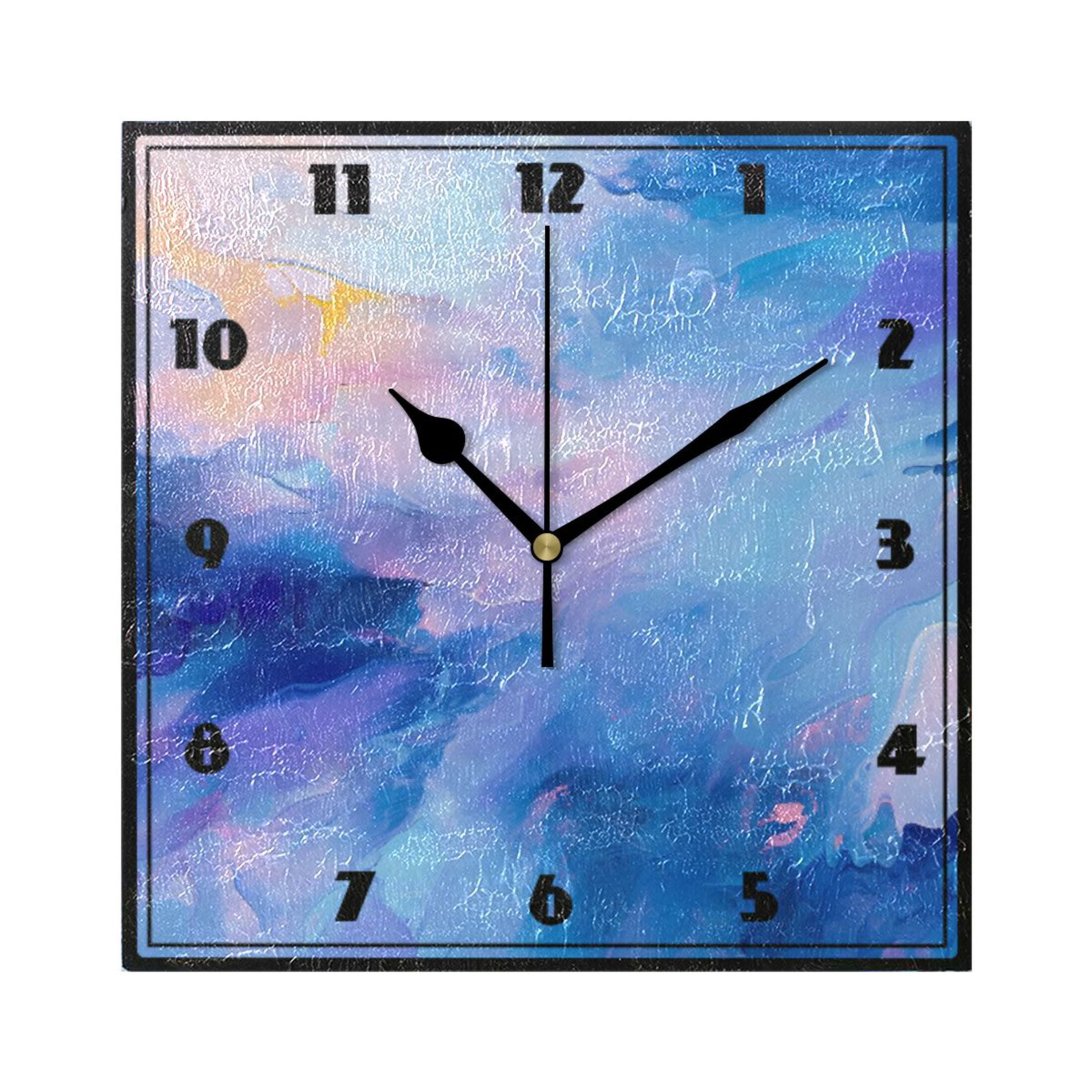 Azure Blue Marble Wall Clock 7.78" Non-Ticking Silent Battery Operated ...