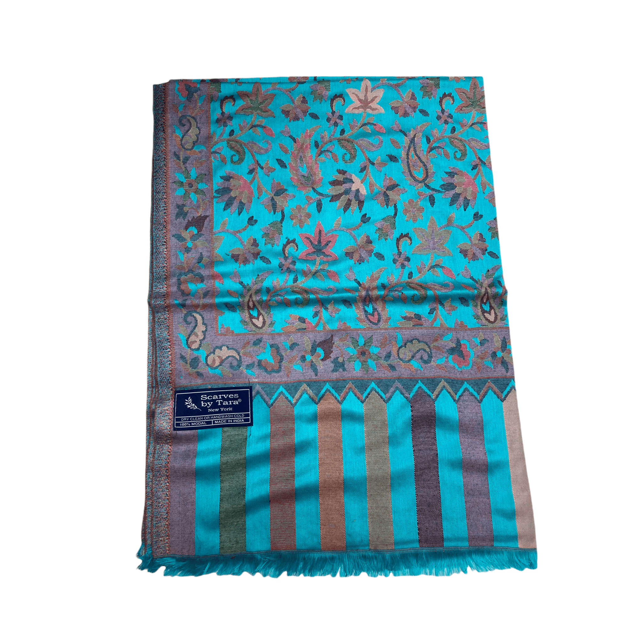 Azure Blue and Pink Modal Scarves with Intricate Floral Patterns Summer ...