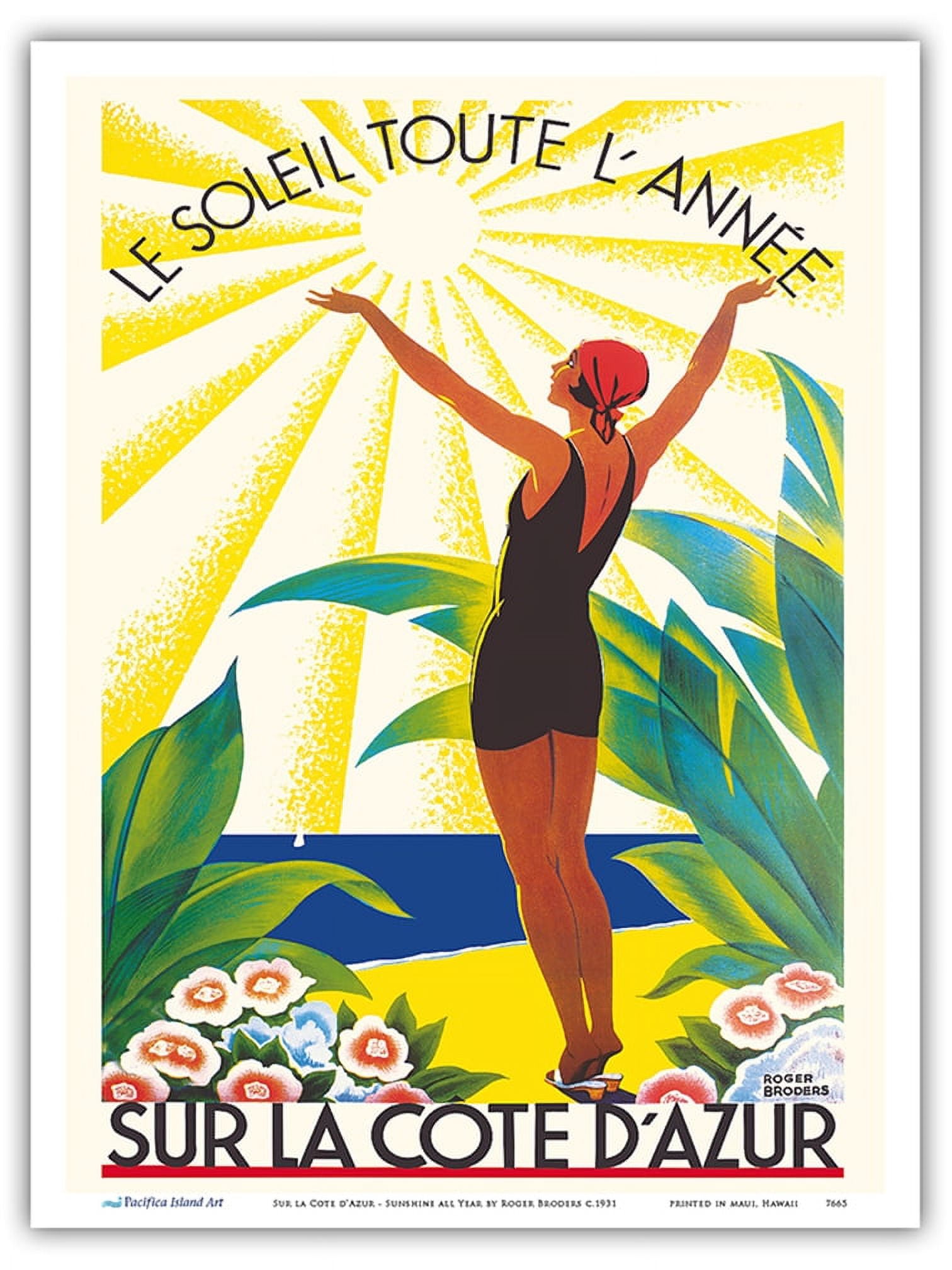 On the Azure Coast France (Sur la Cote d’Azur) - Sunshine all Year - Vintage Travel Poster by ...