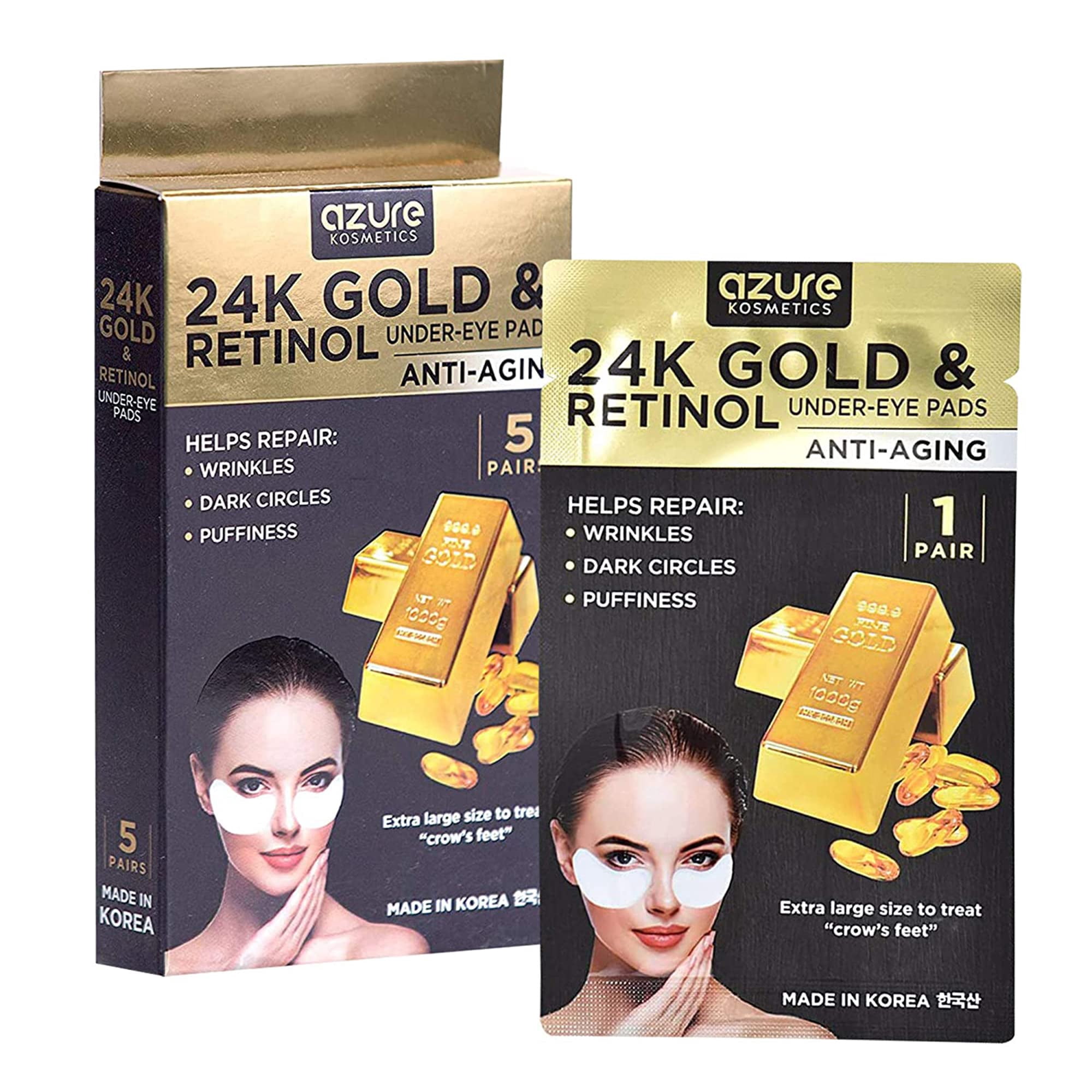 Azure Cosmetics 24K Gold DHF10 & Retinol Anti Aging Eye Patches ...