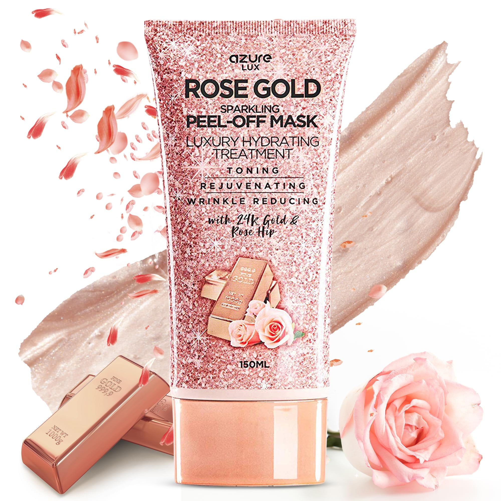 Azure Cosmetics Rose Gold DMF15 Sparkling Peel-Off Face Mask - Luxury Hydrating & Firming ...