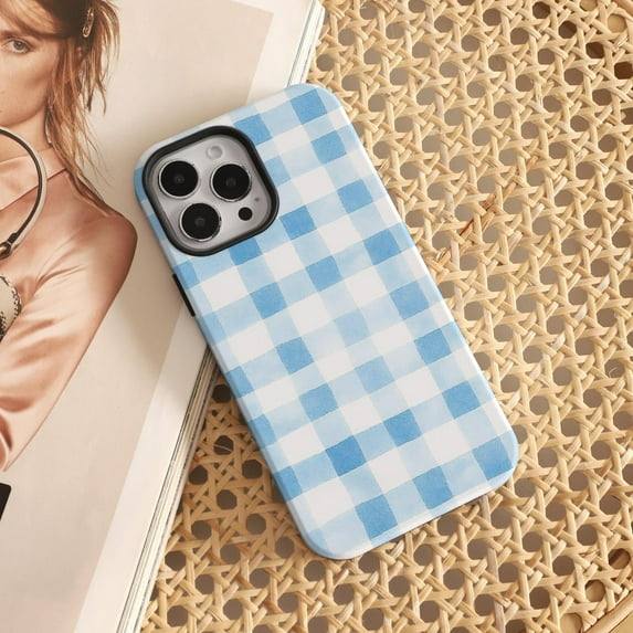 Azure Plaid Blue Watercolor Vintage Aesthetic Pattern with iPhone 17 to ...