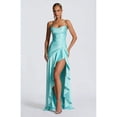 Azure Satin Maxi Dress With Spaghetti Straps, Ruched Bodice ...