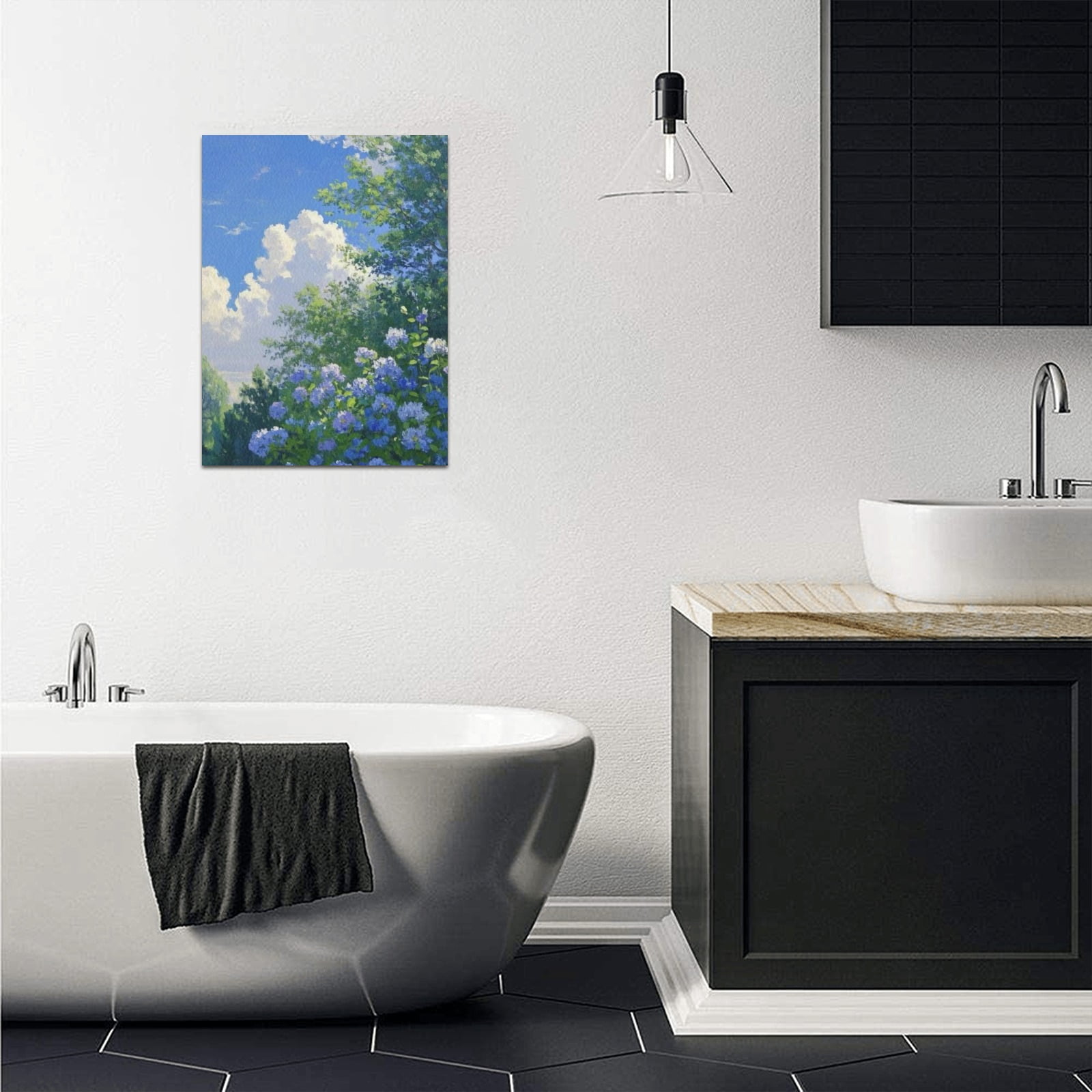 Azure Sky & Verdant Leaves – 20×32 Inch Landscape Oil Painting with Wooden Frame，3 pack ...
