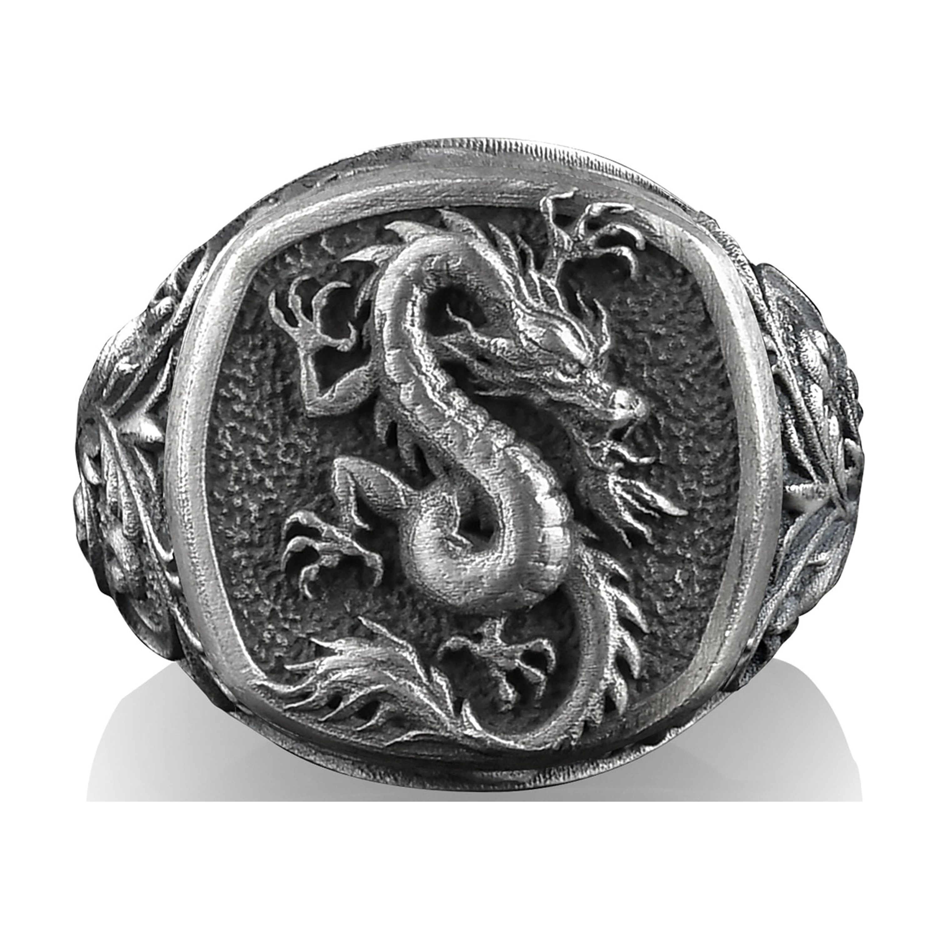 Azure Wyvern Square Signet Ring, Chinese Dragon Mythology, Sterling ...