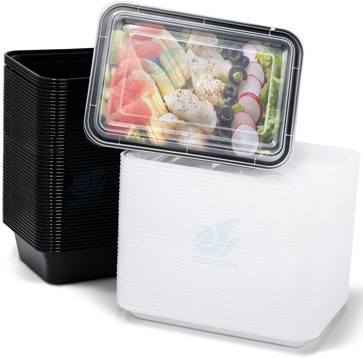 Azure Zone, 32 oz, 50-Pack Rectangular Meal Prep Food Container with ...