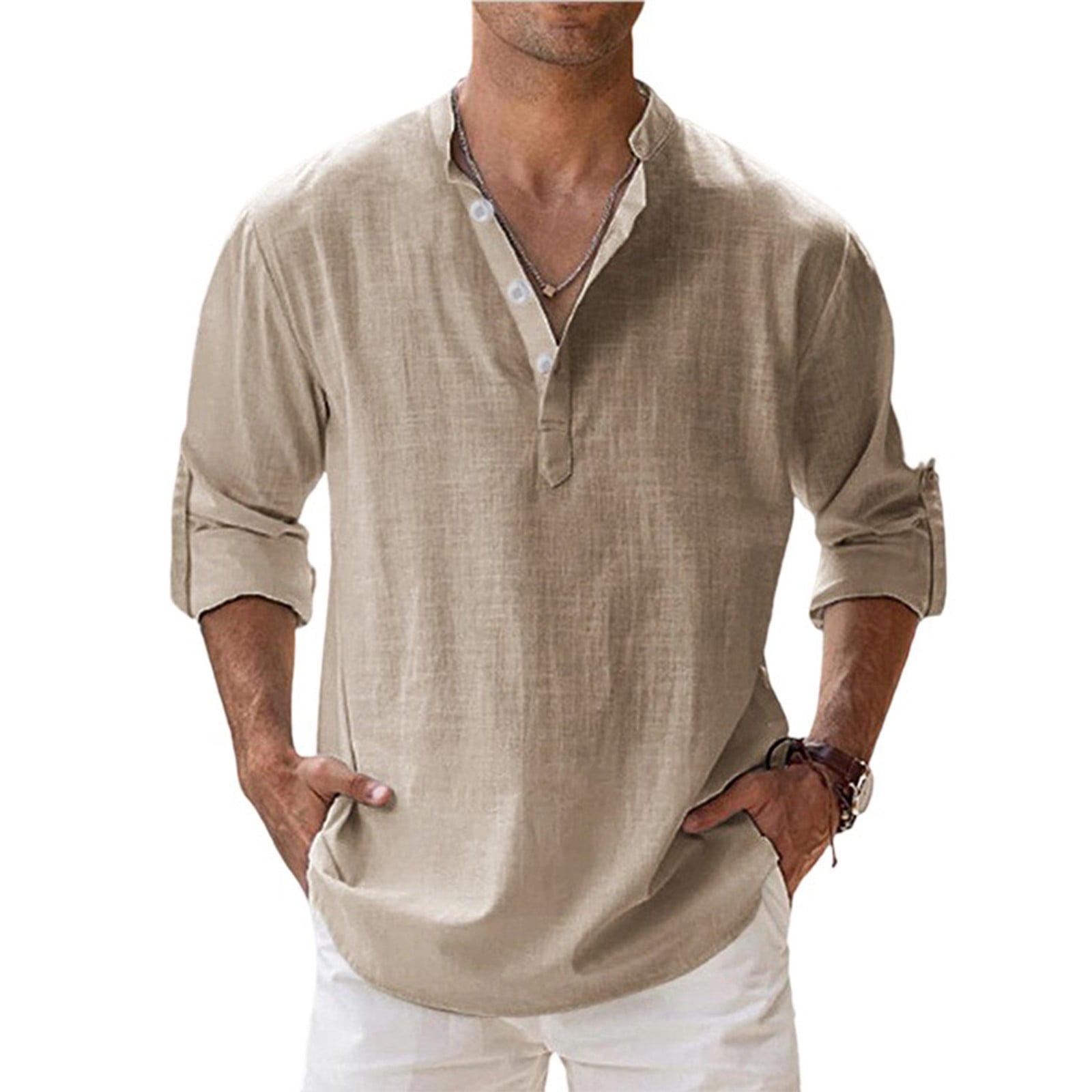AzureSilk Cotton Linen Shirts for Men Lightweight Casual Long Sleeve ...