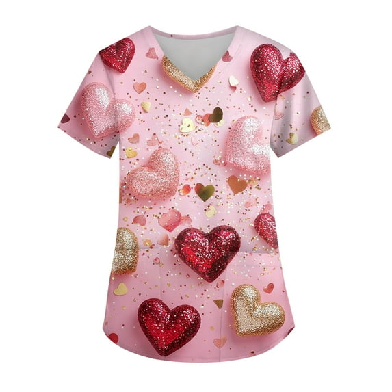 AzureSilk Ladies' Valentine's Day Printed Fashionable V-neck Pocket ...