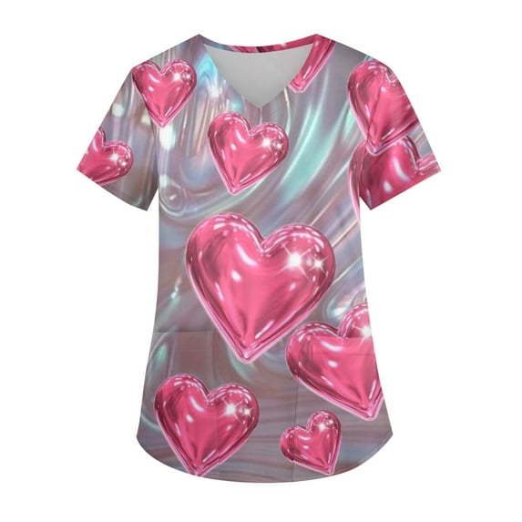 AzureSilk Ladies' Valentine's Day Printed Fashionable V-neck Pocket ...