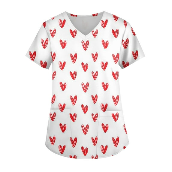 AzureSilk Ladies' Valentine's Day Printed Fashionable V-neck Pocket ...
