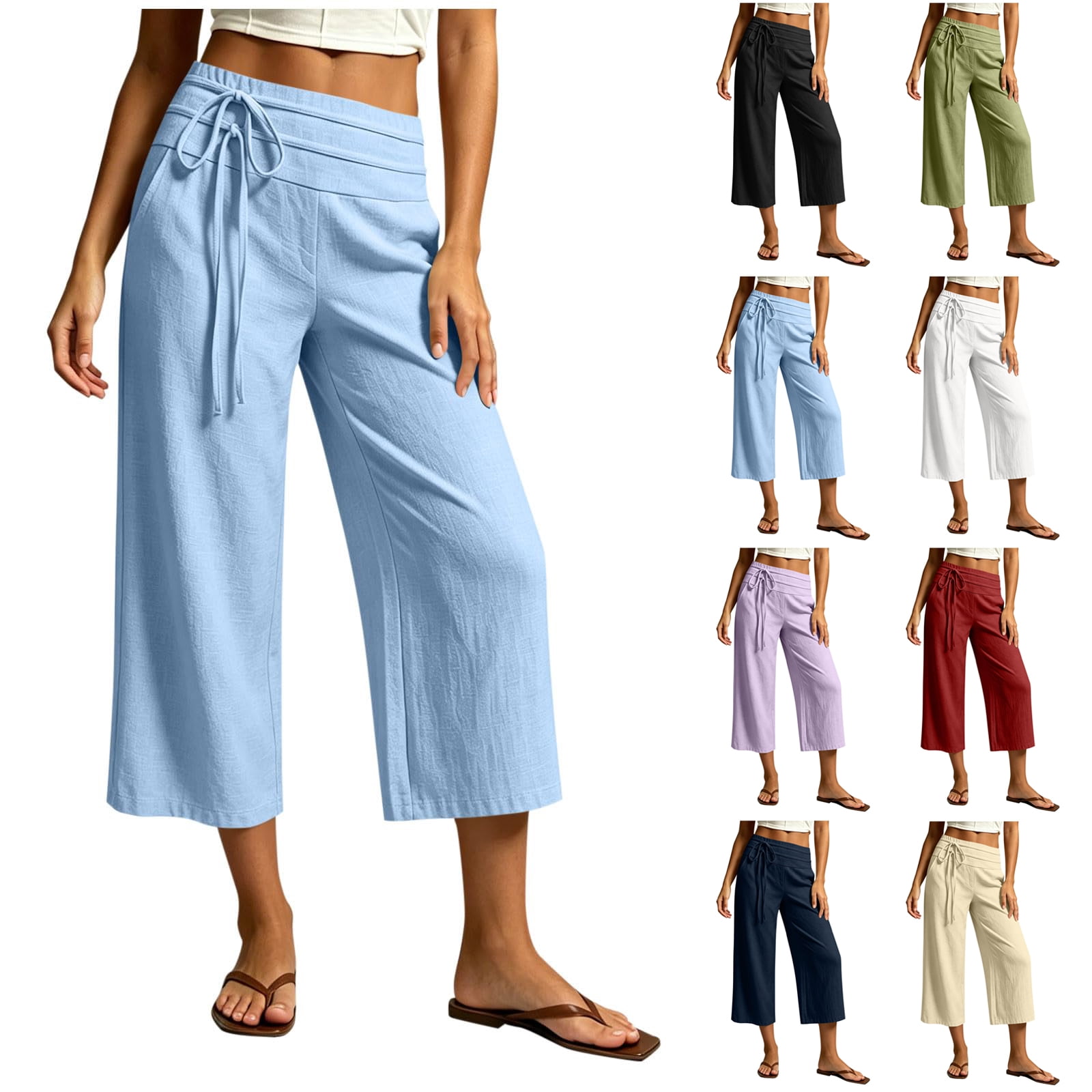 AzureSilk Linen Pants for Women Wide Leg Drawstring Palazzo Casual ...