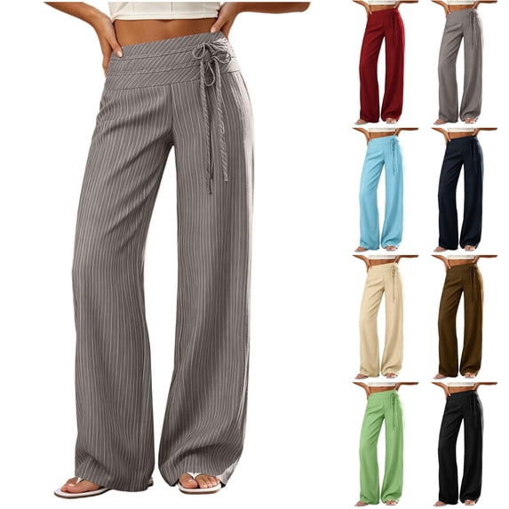AzureSilk Linen Pants for Women Wide Leg Drawstring Palazzo Casual ...