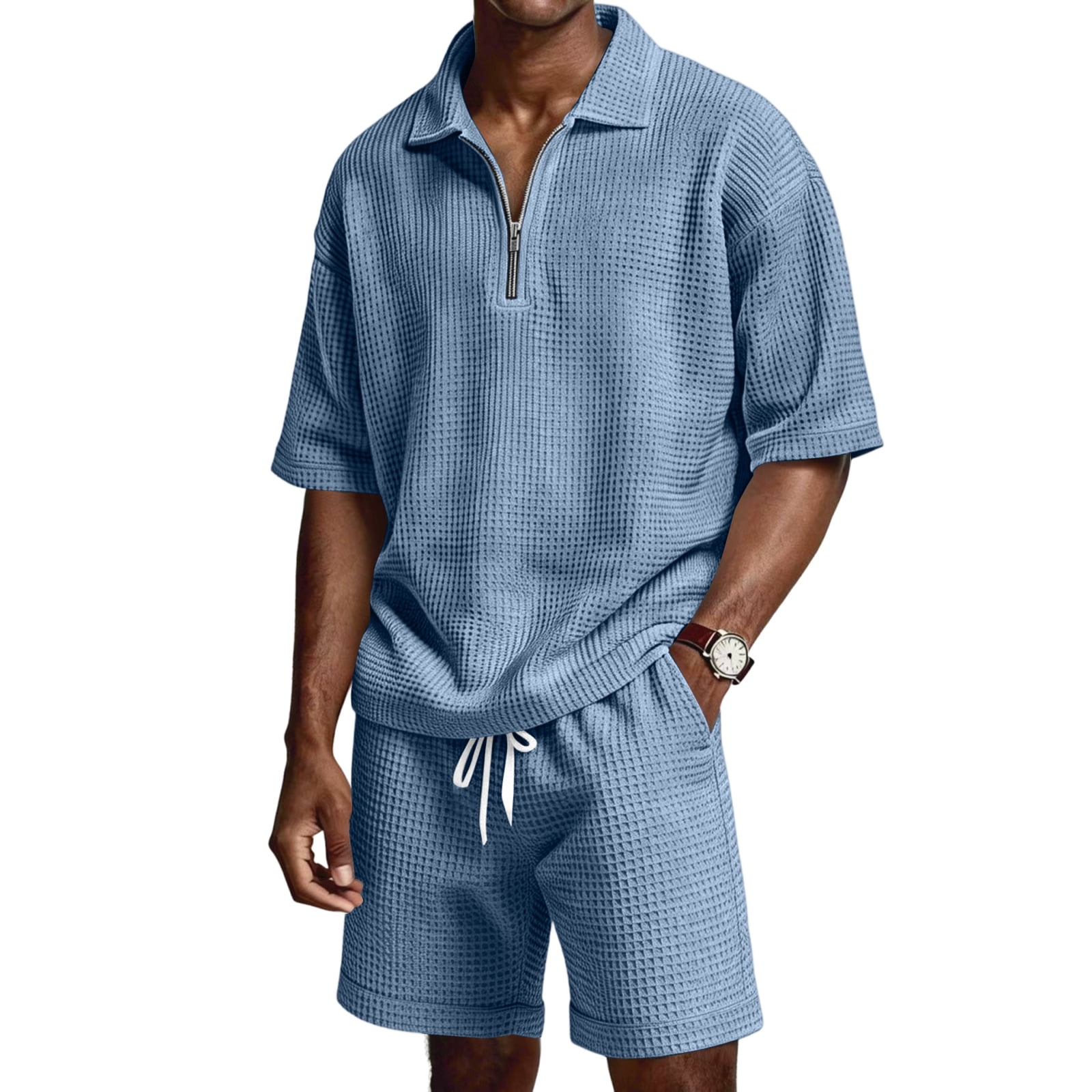 AzureSilk Men's Summer Quarter-zip Casual Loose Short-sleeved Short ...