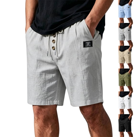 AzureSilk Mens Linen Shorts Casual Elastic Waist Drawstring Summer ...