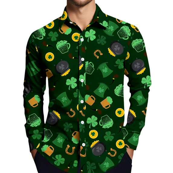 AzureSilk St. Patrick's Day Hawaiian Shirt for Men Irish Printed Casual ...