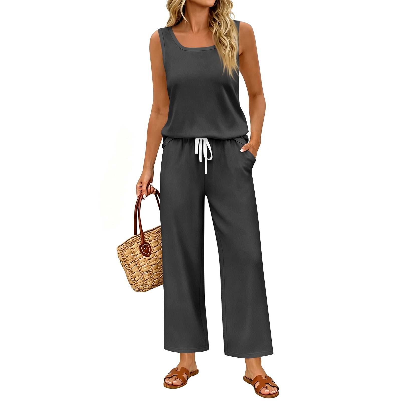 AzureSilk Two Piece Sets for Women Summer Spring Outfits Tank Square ...