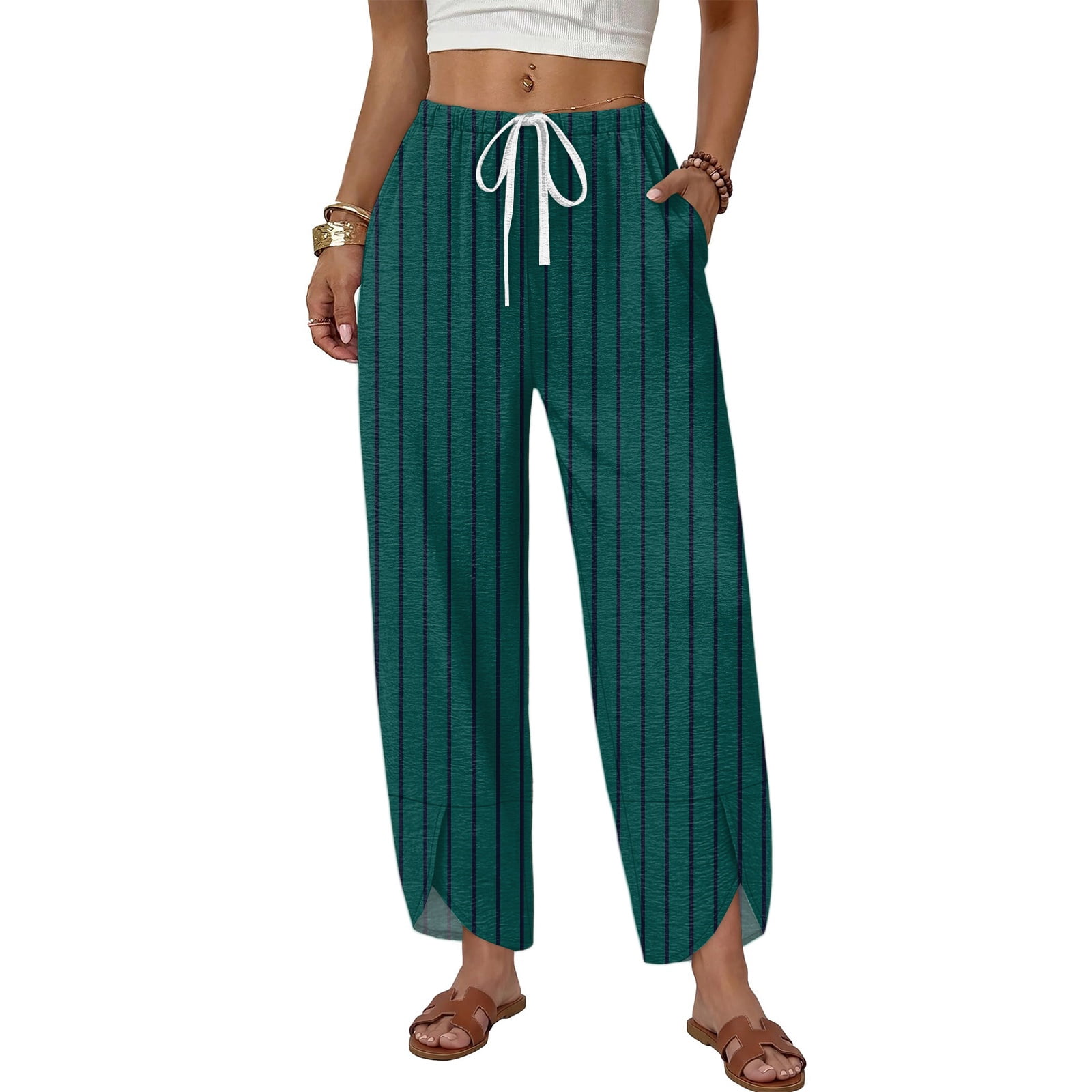 AzureSilk Women Casual Wide Leg Pants Loose Straight Leg Trousers with ...