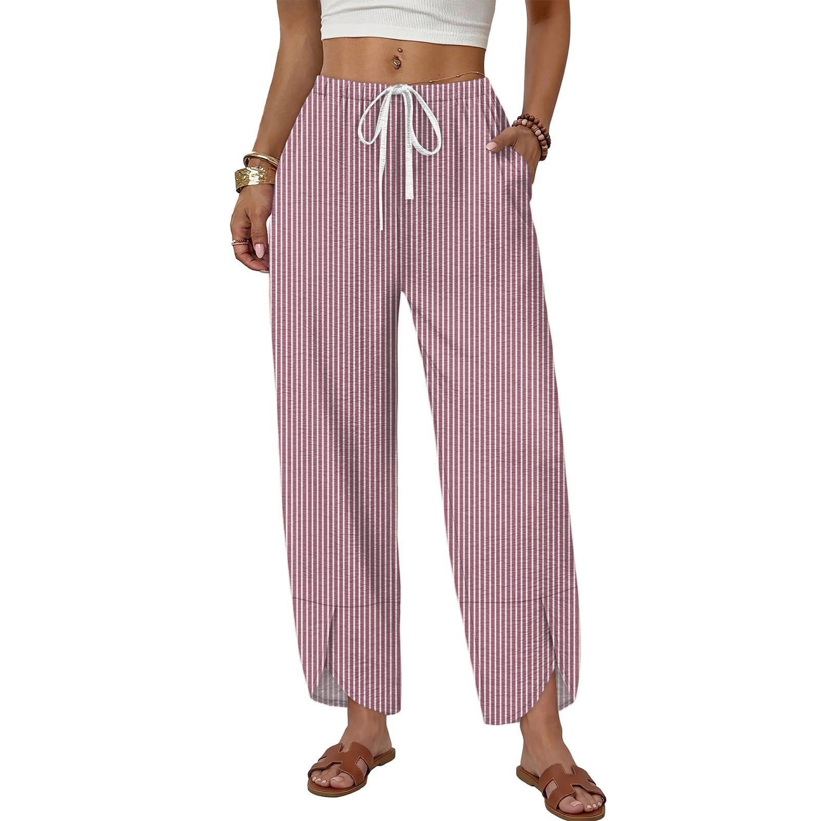 AzureSilk Women Casual Wide Leg Pants Loose Straight Leg Trousers with ...
