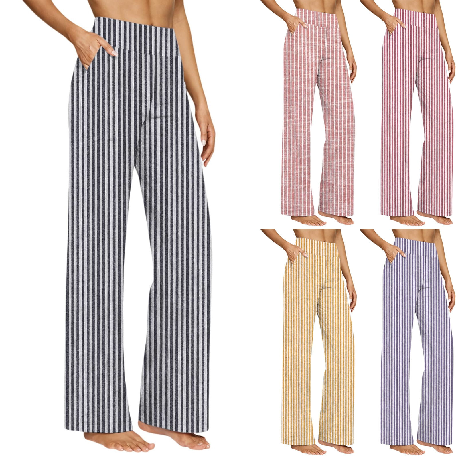 AzureSilk Women'S Pants Wide Leg Pants For Women's Striped Pleated Wide ...