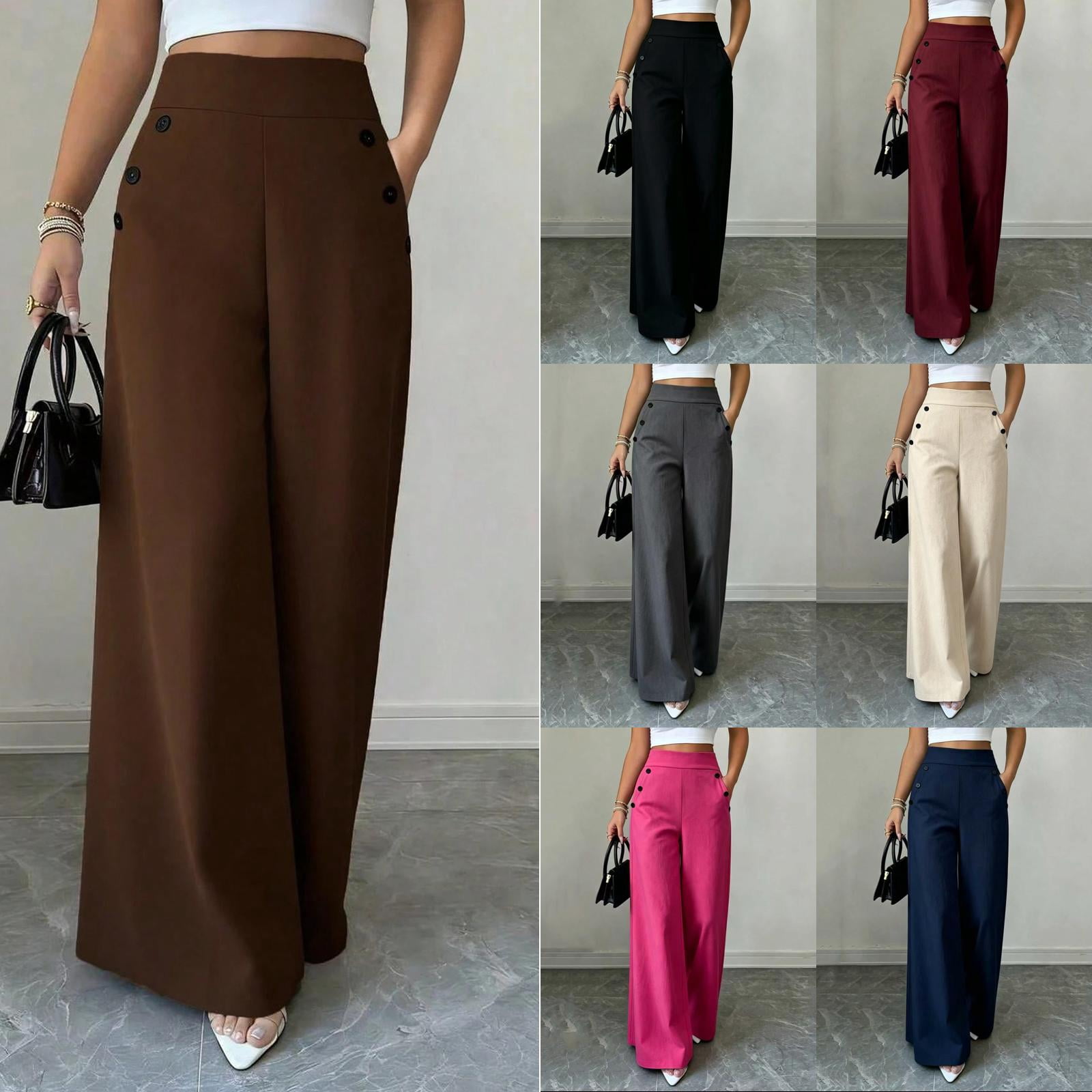AzureSilk Women Wide Leg Pants Breasted Decorative Buttons Draped ...
