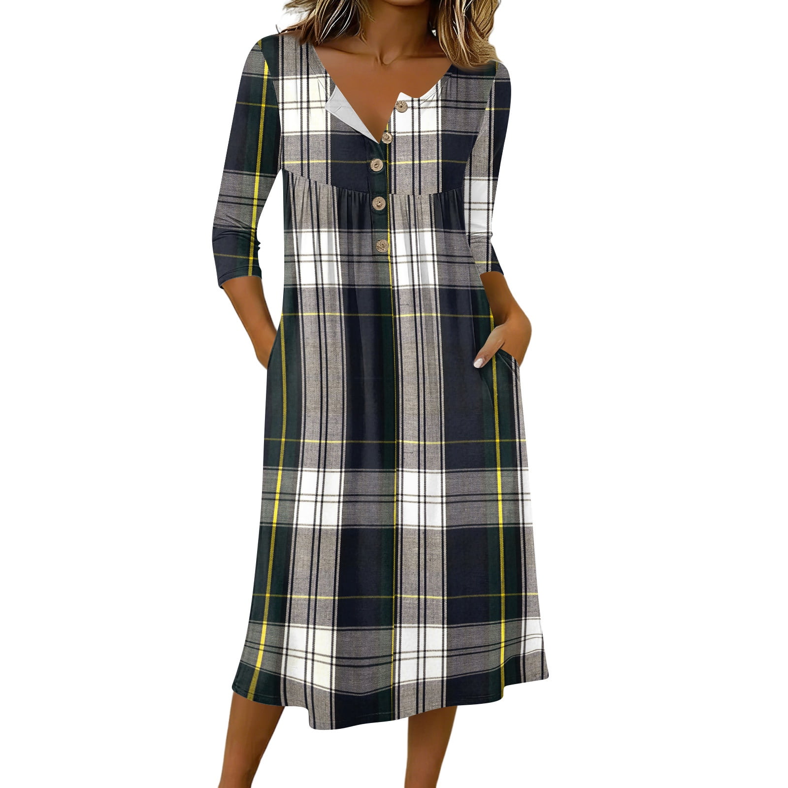 AzureSilk Women's Casual Long Sleeve Flowy Pleated Fall Dresses with ...