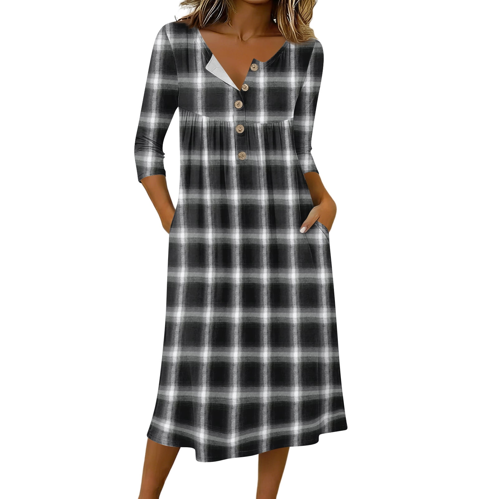 AzureSilk Women's Casual Long Sleeve Flowy Pleated Fall Dresses with ...