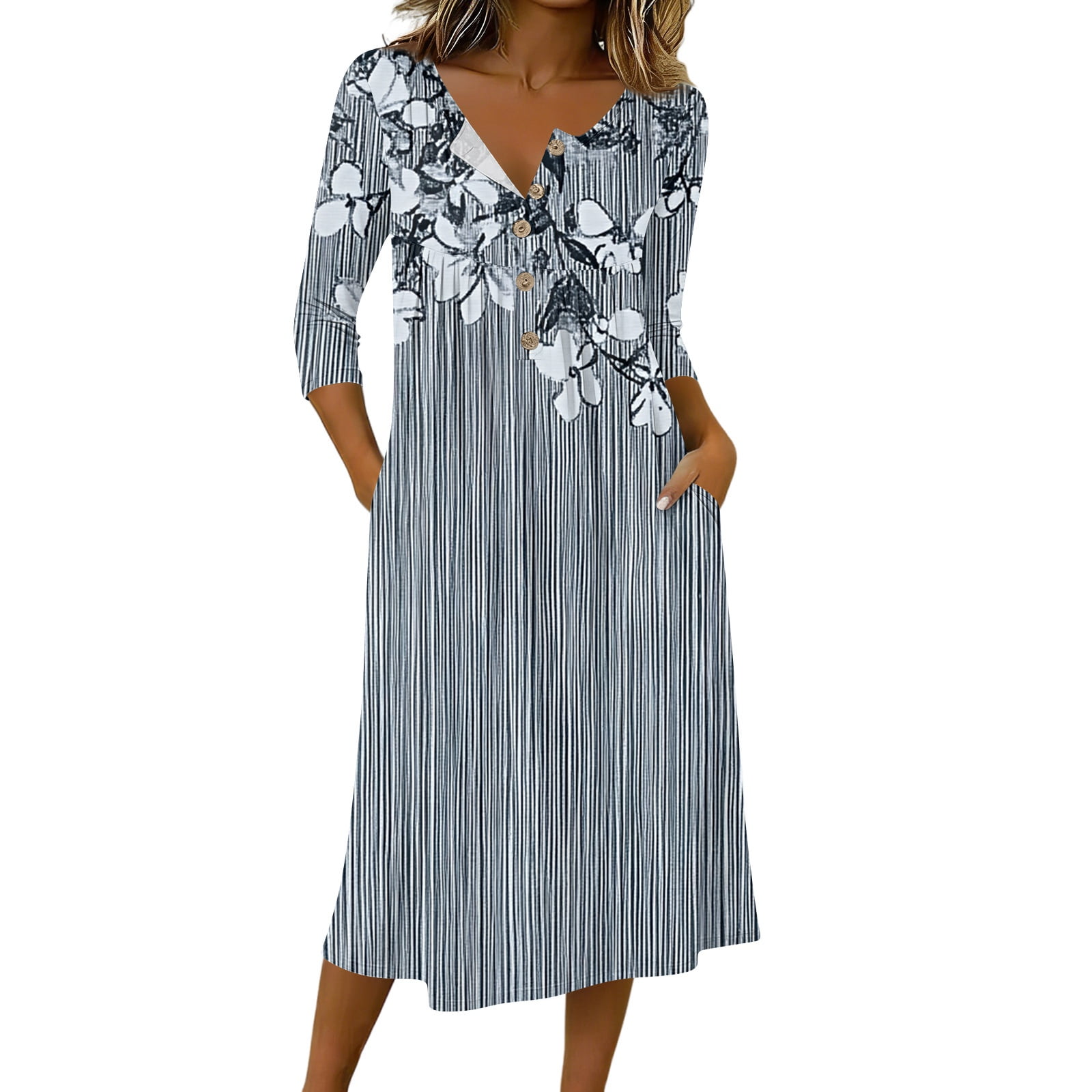 AzureSilk Women's Casual Long Sleeve Flowy Pleated Fall Dresses with ...