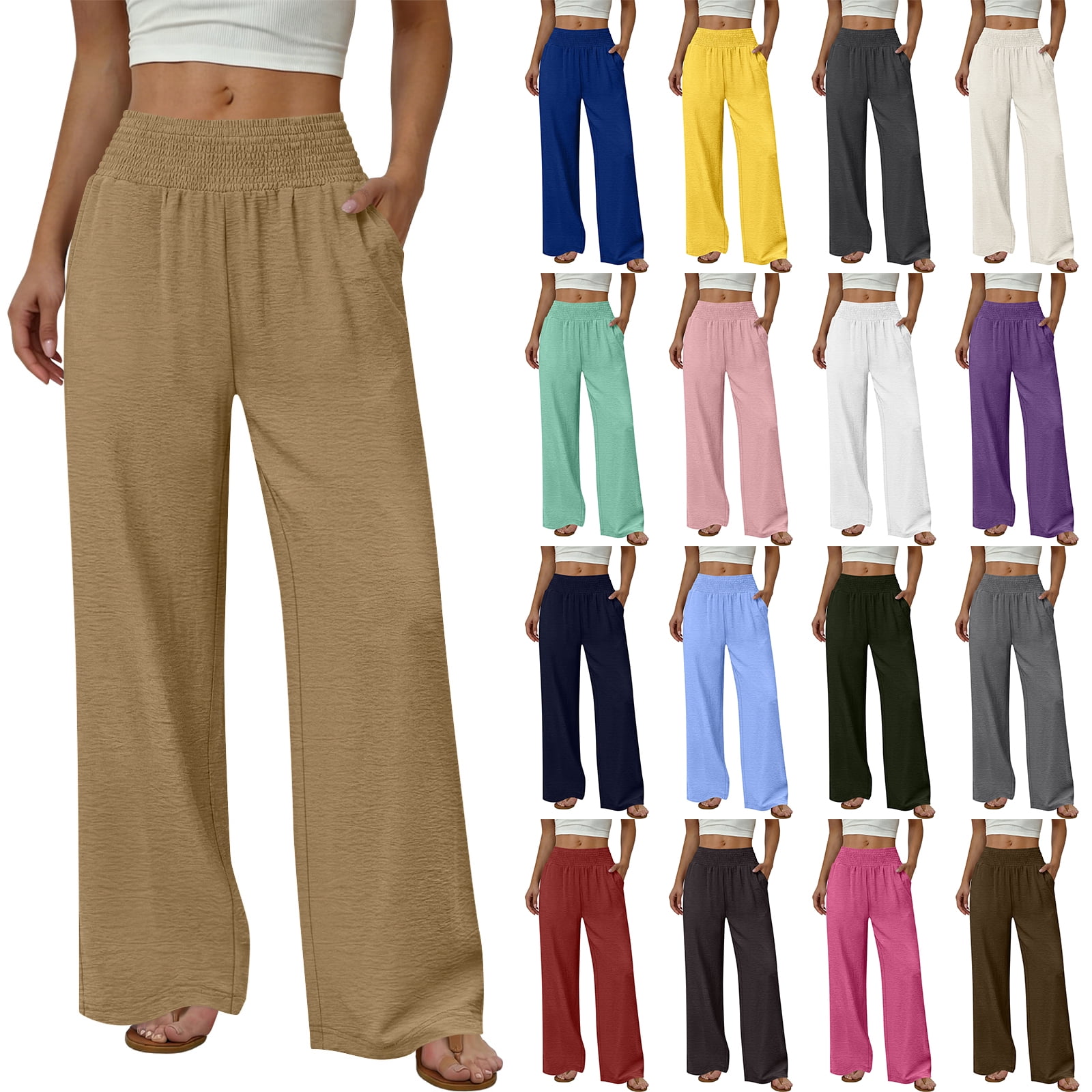 AzureSilk Women's Fashion Wide Leg Pants High Waist Belt Pocket Color ...