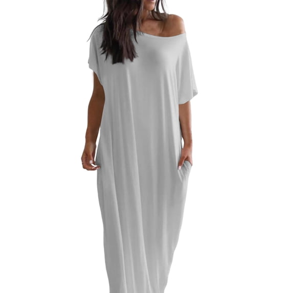 AzureSilk Women's Short Sleeve Loose Long Maxi Lounge Dress with ...