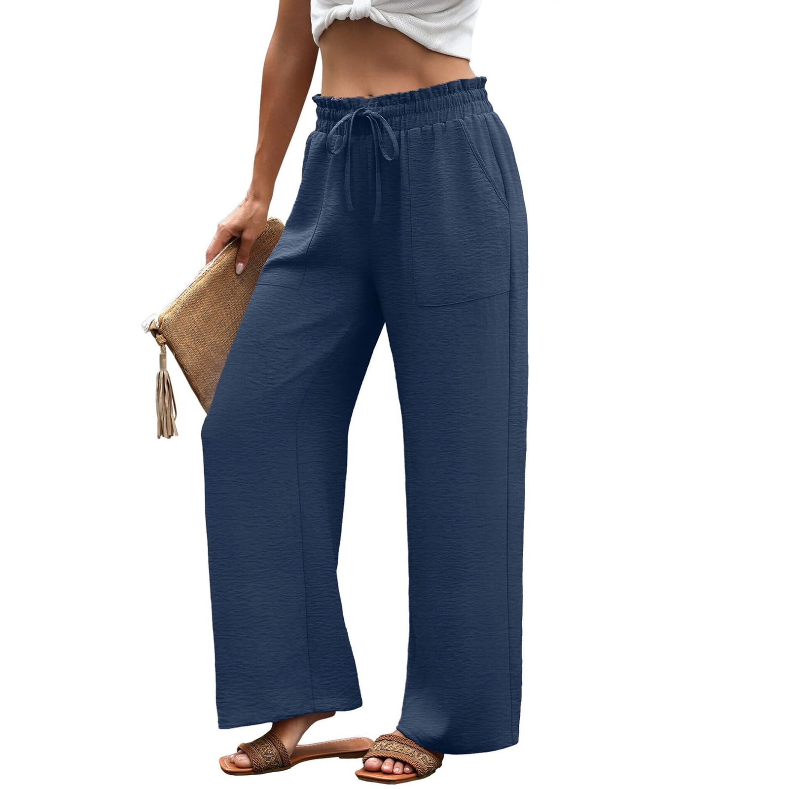 AzureSilk Womens Summer Pants Women's Wide Leg Pants with Pockets ...