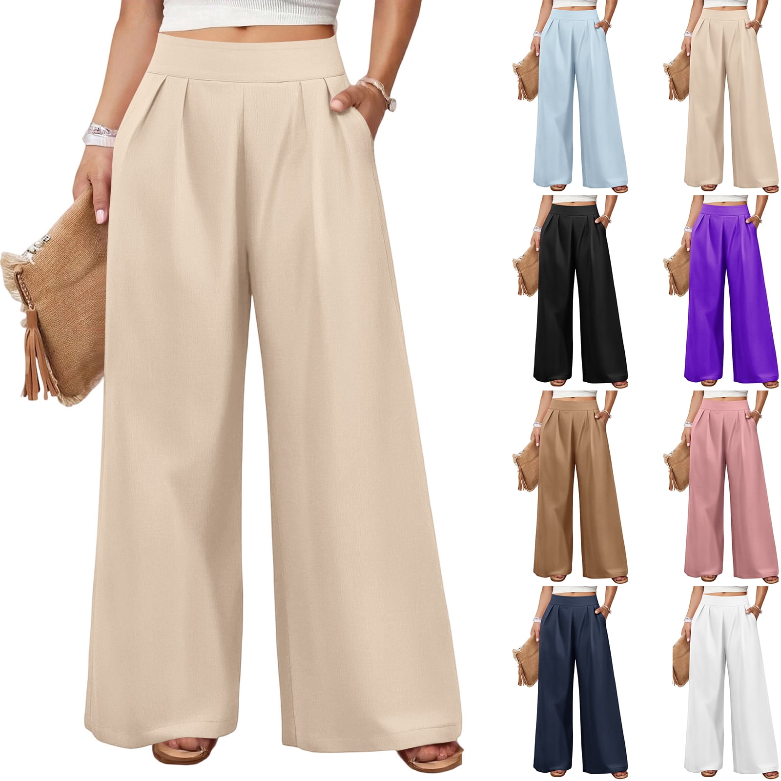 AzureSilk Womens Summer Wide Leg Flowy Palazzo Pants High Waist Loose ...