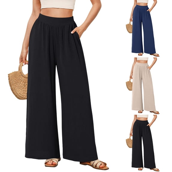 AzureSilk Work Pants Women Wide Leg Pants Elastic High Waist Drawstring ...